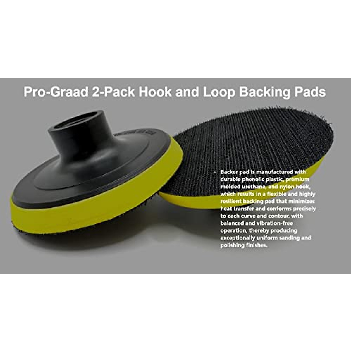 Pro-Graad 2 Pack 4" Hook and Loop Backing Pads Foam Backer Pad with 5/8”-11 – 4 inch Backup Pads for use with Angle Grinder or Drill Sanding Polishing Discs – Includes 2pcs 0.30” (8mm) Shank Adapters