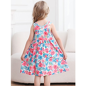 Vieille Toddler Summer Dresses 4t 5t Little Girls Flower Dress with Big Pocket Casual Sundress for Daily Playwear Holiday Party