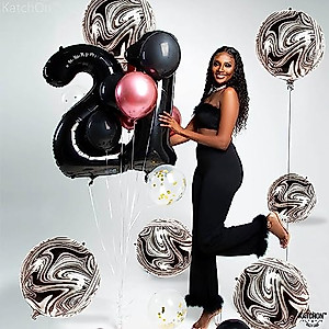 KatchOn, Pink Marble Balloons with Black and White Marble Balloons -22 Inch Pack of 12 | 360 Degree 4D Marble Balloons Black and White | Mylar Pink and Orange Balloons for Gender Reveal Decorations
