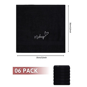 ZUPERIA Makeup Wash Cloths for Showering - 100% Cotton Lint-Free (12x12 Inches, Packof 6, Black) Medium Weight Face Wash Cloths, Multi-Purpose Wash Cloths for Bathroom, Hotel and Spa
