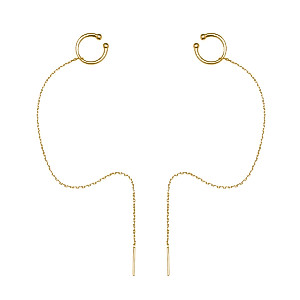 SLUYNZ 925 Sterling Silver Cuff Earrings Chain for Women Crawler Earrings Wrap Climber Earrings Cool Earrings(yellow gold)