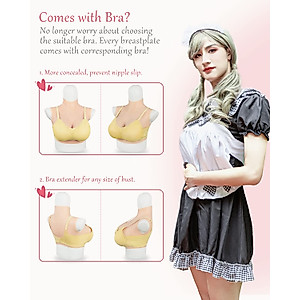 Peikey Breastplate Silicone Breast Forms with Bra B-G CUP Breast Plates for Crossdressers Drag Queen Mastectomy,Nude,Cotton Filler,B CUP