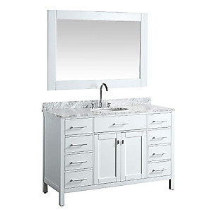 LUCA Kitchen & Bath LC54CWW Geneva 54" Single Vanity Set in White with Carrara Marble Top, Sink, and Mirror