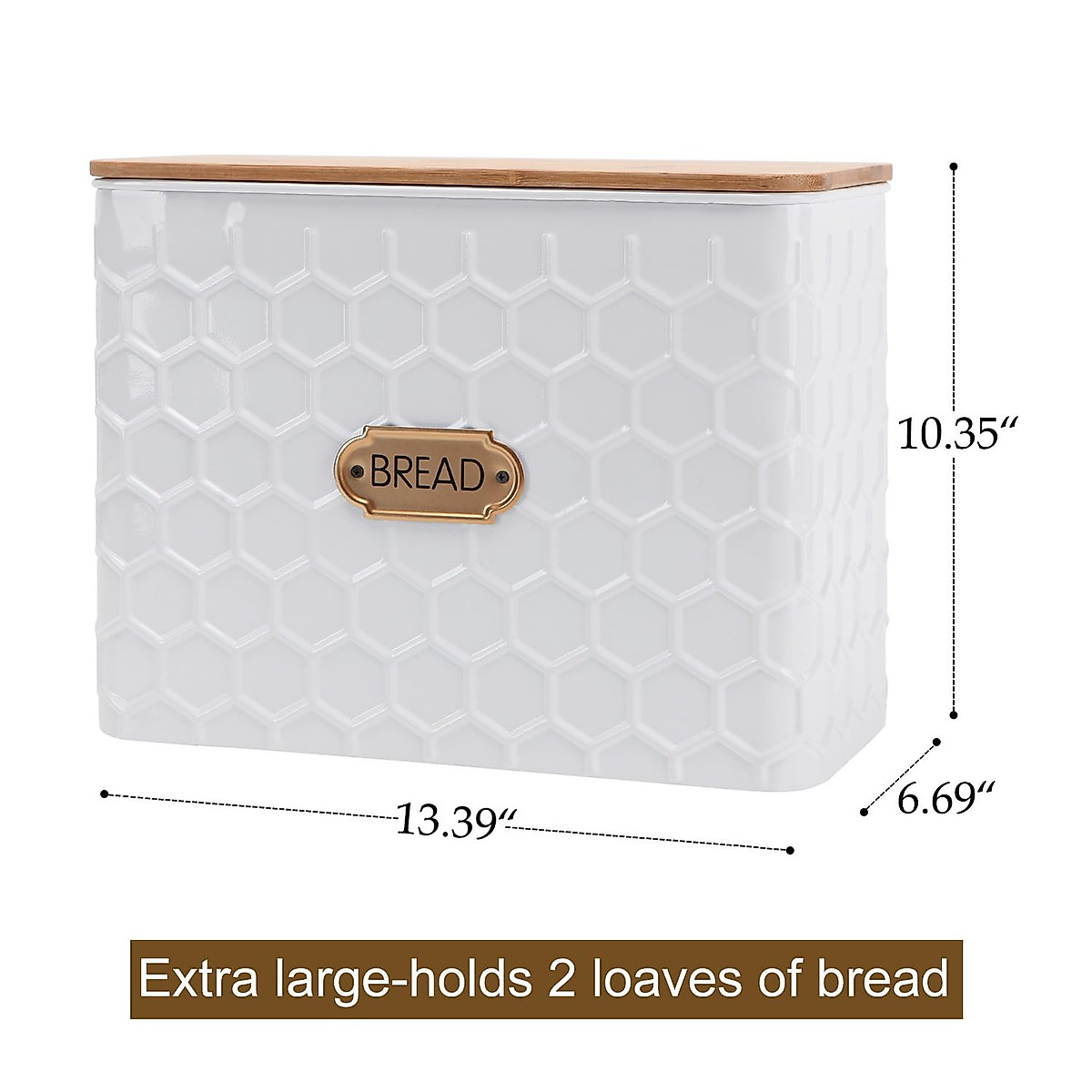 NIKKY HOME Extra Large Space Saving Farmhouse Bread Box With Wood Lid - Holds 2 Loaves - Vertical Breadbox Bread Storage Bin Holder for Kitchen Countertop, White
