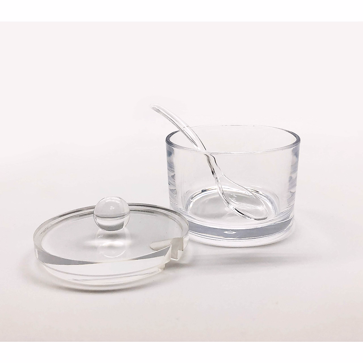 FDCuvée Heavy-Duty Acrylic Jam Jar Sugar Salt Spice Pepper Seasoning Condiment Bowl Box Storage Pot with Spoon and Lid Crystal Clear