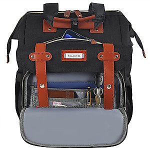 FALANKO Laptop Backpack for Women, Work Doctor Teacher Nurse Wide Open College School Student 15.6 Inch Laptops Bookbag Purse with USB Charging Port, Travel RFID Computer Bag for Men Women Girls Black