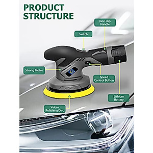 Cordless Car Buffers and Polishers Kit with 2pcs 12V Lithium Rechargeable Battery Polisher with Variable Speed, 2.0Ah Portable Buffer Kit for Buffer/Polisher/Sander (Dark Grey)