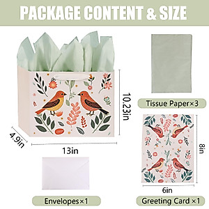 13" Large Gift Bag with Card and Tissue Paper Perfect for Baby Shower Birthday Bridal Showers Anniversary Graduations Party