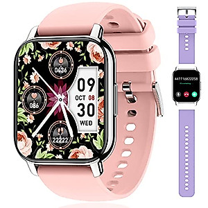 Popglory Smart Watch Call Receive/Dial, 1.85'' Smartwatch with AI Voice Control, Blood Pressure/SpO2/Heart Rate Monitor, Fitness Tracker Watch with 2 Straps for Men & Women iOS & Android Phones