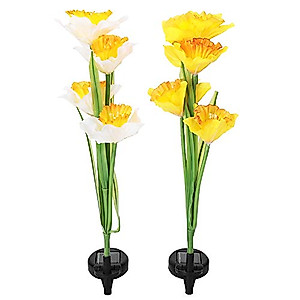 Solar Powered Flower Stake LED Light 4 Heads Outdoor Daffodil Garden Patio Gravestones Walkway Lights Waterproof Decorative Stakes Lamp