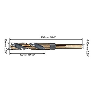 uxcell Reduced Shank Twist Drill Bits 15mm Black Nitride & Gold Titanium Coated High Speed Steel 4341 with 10mm Shank for Stainless Steel Alloy Metal Plastic Wood