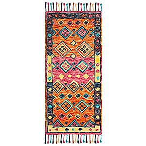 SAFAVIEH Aspen Collection Accent Rug - 2'3" x 5', Orange & Fuchsia, Handmade Boho Braided Tassel Wool, Ideal for High Traffic Areas in Entryway, Living Room, Bedroom (APN138A)