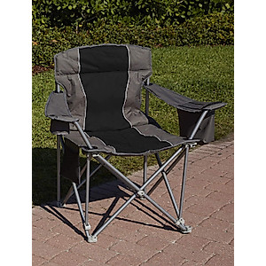 LivingXL 1000-lb. Capacity Heavy-Duty Portable Oversized Chair, Collapsible Padded Arm Chair with Cup Holders and Lower Mesh Side Pocket, Black
