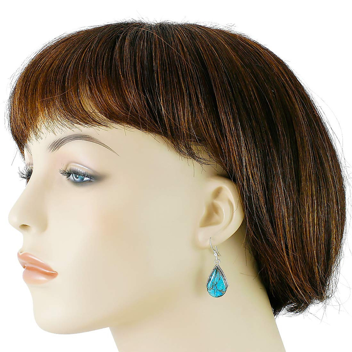 Genuine Turquoise Necklace Earrings Pendant Set 925 Sterling Silver (24" Length) (Matrix Turquoise)