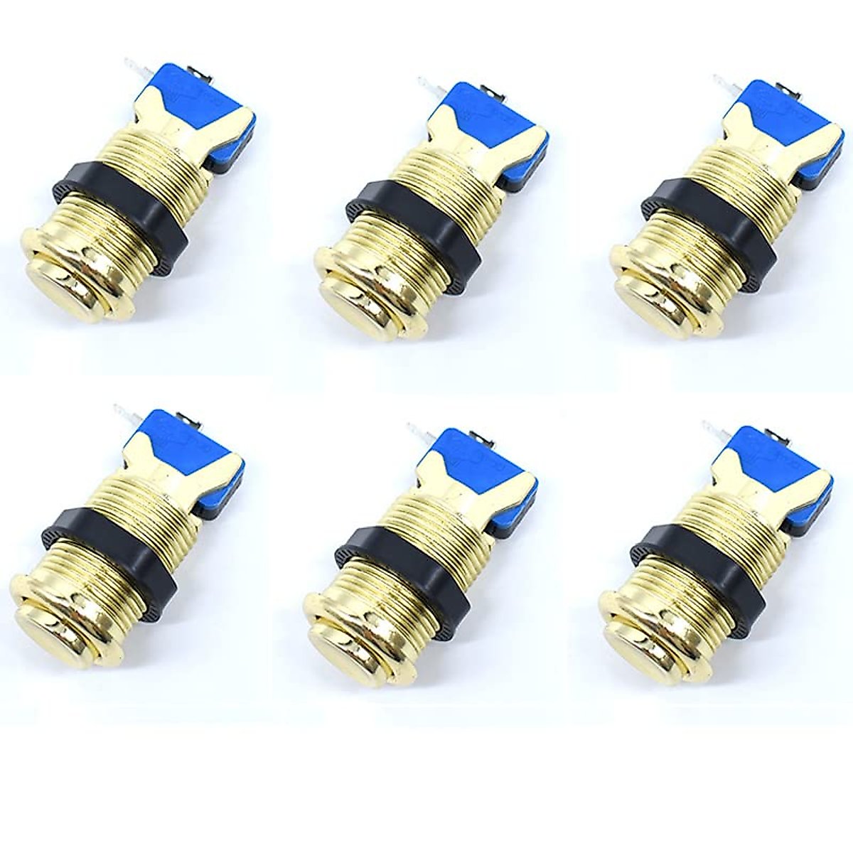 Arcity 6 Pcs Arcade Push Buttons Chrome Plating American Type Standard Golden with Microswitch Jamma MAME DIY Game Machine Console Cabinet Parts New