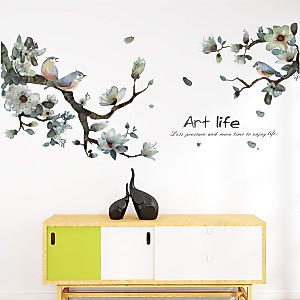 LLYDD Leaf and Bird Wall Sticker Tree Leaves Plant Natual Wall Stickers Decal Art Decor Room Decoration Peel and Stick Self - Adhesive for Garden Living Room Bedroom Kitchen Playroom Nursery Room
