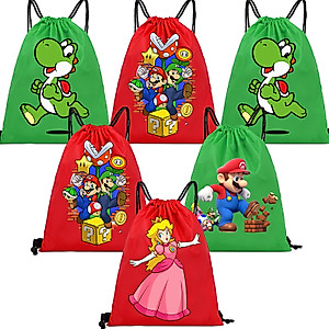 Hbavfihnbg Super Bros Party Bags Favors, Super Bros Party Gift Goody Bags Drawstring Bags For Super Bros Theme Kids Birthday Party Supplies Decorations Set of 12(4 Designs)