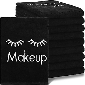 Jadive 20 Pcs Makeup Towels Black 13 x 13 Inches Microfiber Makeup Washcloths Women Makeup Remover Towels Cloth Pads Reusable Face Towels Cleansing Cloth Absorbent Wash Cloth (Cute Style)