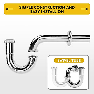 JEAPHA Stainless Steel P-Trap - 1 1/4 Inch Bathroom Basin Sink Waste Trap with Reducing Washer, Chrome Finish, Silver