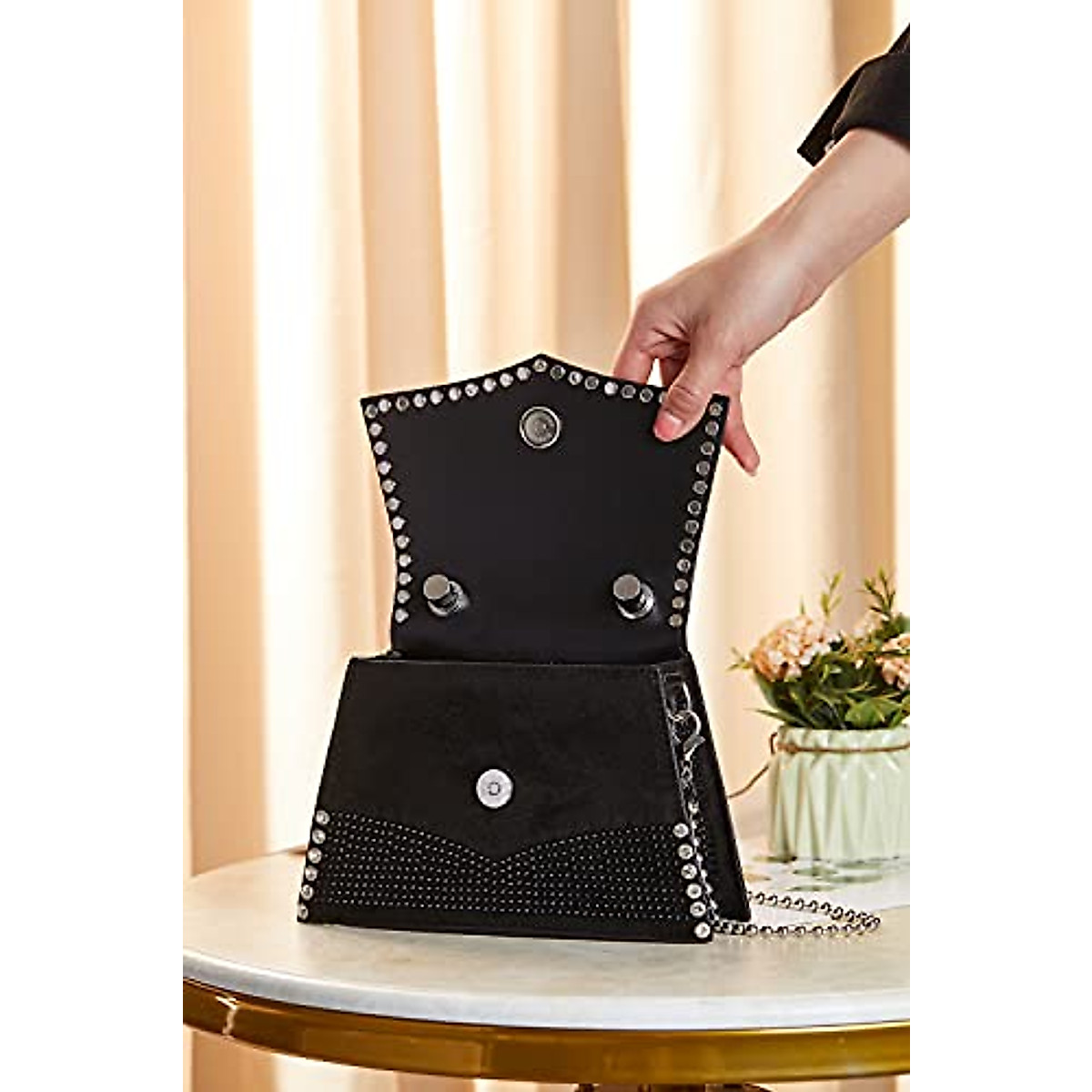 Glitter Rhinestone Crossbody Evening Bag - Fashion Crystal Top Handle Bags Cocktail Party Club Bling Clutch Purse for Women