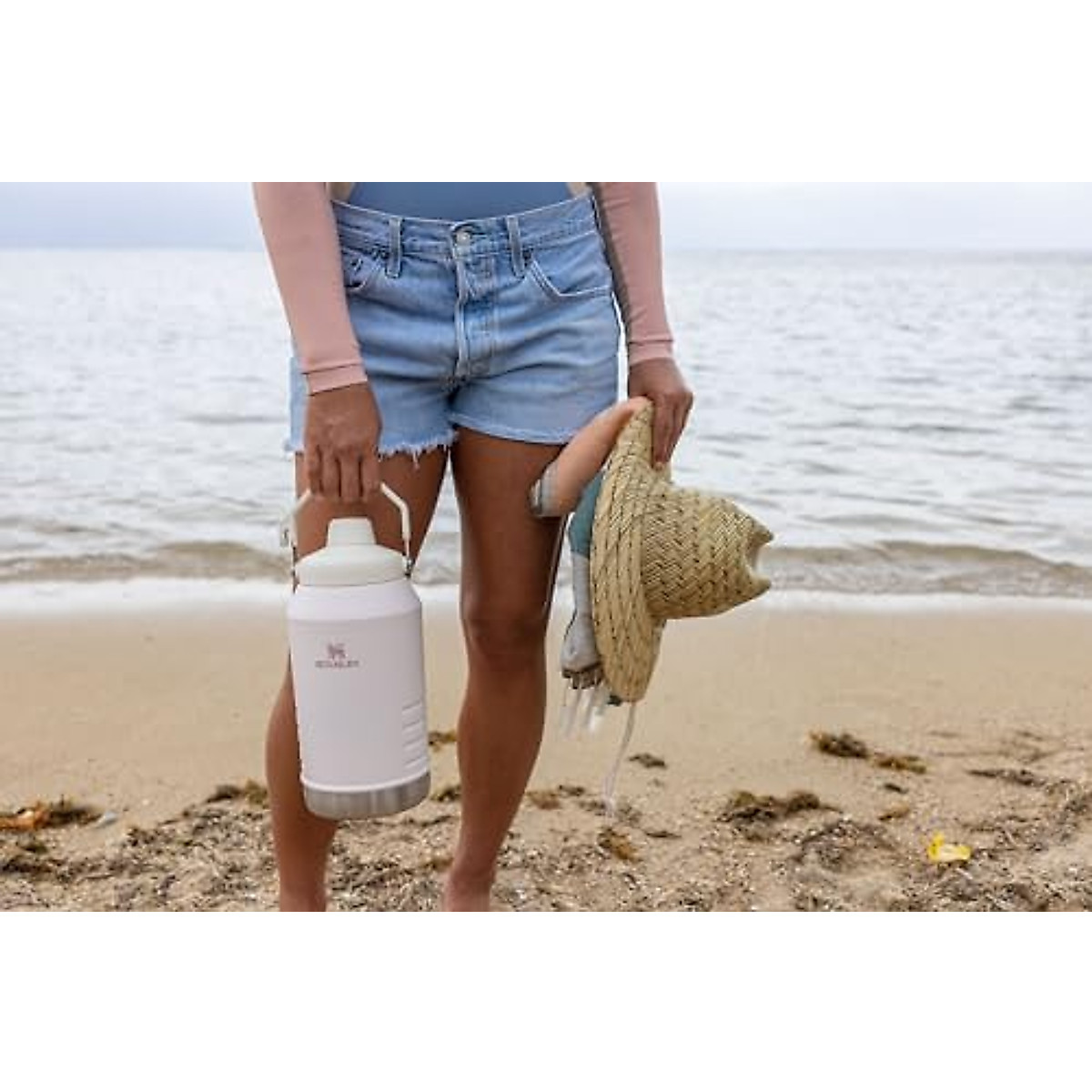 Stanley Iceflow Fast Flow Jug | Recycled Stainless Steel Water Tumbler | Keeps Drink Cold and Iced for Hours | Easy Carry Handle | 96 OZ | Rose Quartz