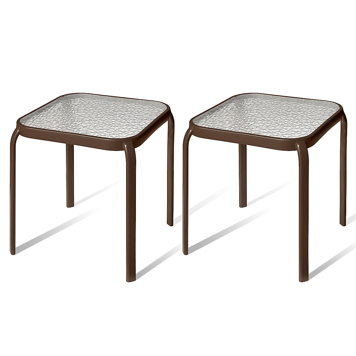 PROLISOK Bronze Metal Outdoor Side Table with Tempered Glass Top Set of 2 – Elegant Small 16" Square Patio Table – Durable Weather-Resistant Coffee Bistro Accent End Table for Outside and Garden