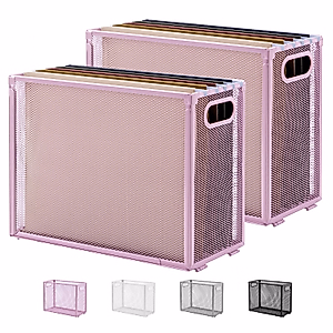 Oterri Hanging File Organizer, Portable Desktop File Organizer Mesh Detachable Foldable File Folder Organizer 12.2*5.5*9.44 inch for Letter Size Folders, File Holders for Office/Home(Pink, 2 Pack)