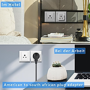 South Africa Travel Plug Adapter,South Africa Plug Adapter 3 Prong Safe Grounded USA to Any Type M for Country Such as Botswana,Nepal Pakistan,Namibia and More,White 2 Pack