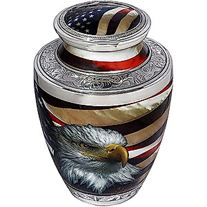 BOLD & DIVINE American Flag Patriotic and Veteran Cremation Urns for Human Ashes Adult Male | Funeral Decorative Urn for Men Carefully Handcrafted with Necklace, Police Dog K9 Army Firefighter