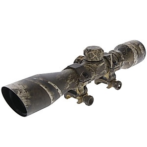 TruGlo 4 x 32 Inch Compact Illuminated Fully-Coated Aluminum Shotgun Hunting Scope with Weaver-Style Rings and Diamond Ballistic Reticle, Camouflage