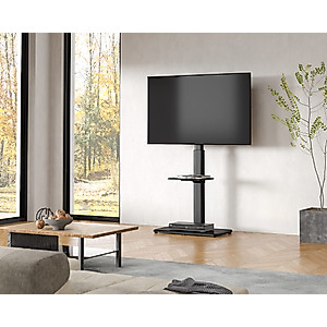 FITUEYES Swivel Floor TV with Wood Base for 32-75 inch TVs Modern Corner TV Stands for Bedroom Height Adjustable Universal Swivel TV VESA 600x400 mm