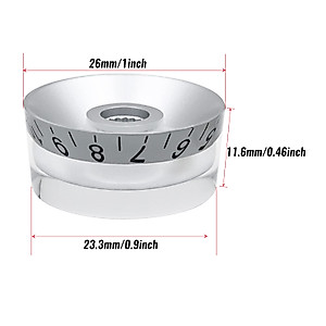 Micovay 4pcs Volume Tone Speed Control Knobs Hat Shape for Les Paul LP Style Bass Electric Guitar Parts, Transparent Silver with Black Numbers