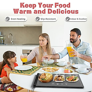 Electric Warming Tray Dark Gray Color - Nano Silicone Food Warm Mat with 6 Temperature Setting & Full Surface Heating