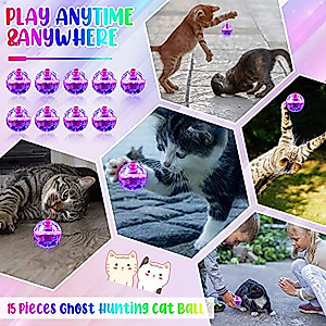 CHENGU 15 Pieces Ghost Hunting Cat Ball Light up Cat Balls Motion Activated Interactive Cat Toy Small LED Glowing Pet Ball for Animal Dog Running Activity Indoor Supplies, 1.38 x 1.5 Inches
