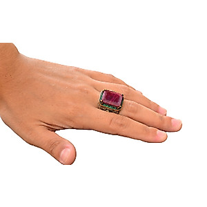 Falcon Jewelry Real Natural Ruby Gemstone Ring, 15.50 Carat, Sterling Silver Ring, Raw Stone, Byzantine Ring red