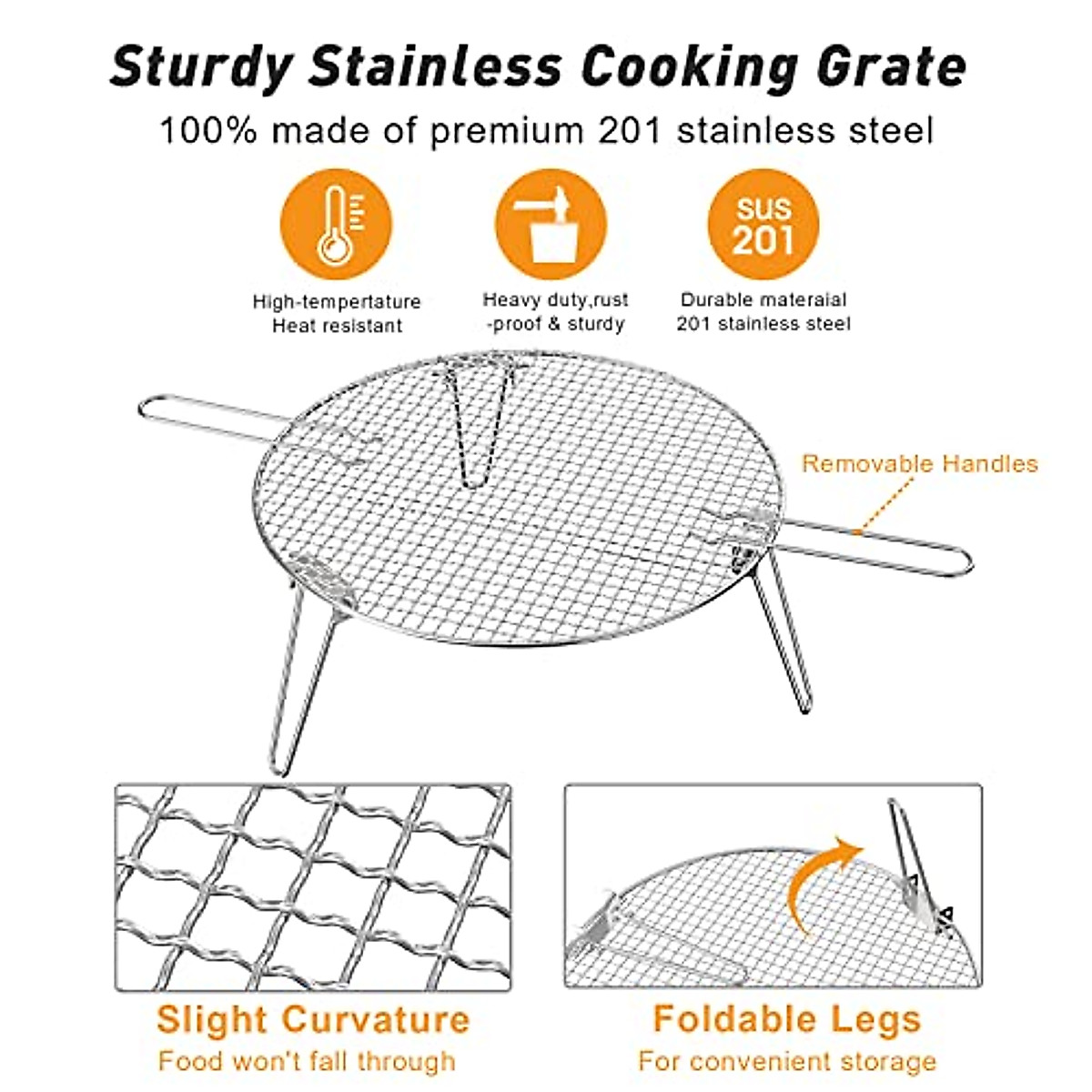 Grill Grate for Solo Stove Bonfire, 19.5 Inch Round Grill Grate with 3 Detachable Legs , Stainless Steel Fire Pit Cooking Grate Raised Top Grate for Bonfire Stove