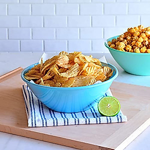 Youngever 10 inch 100 Ounce Plastic Mixing and Serving Bowls, Popcorn Bowls, Salad Bowls, Chip and Dip Serving Bowls, Set of 9 (Coastal)