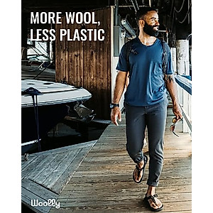 Woolly Clothing Men's Merino Wool V-Neck Tee Shirt - Everyday Weight - Wicking Breathable Anti-Odor - Deep Sea Blue - L