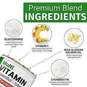 Dog Multivitamin Chewable Supplement - Dog Vitamins + Glucosamine, Omega, Probiotics - Hip & Joint Support, Skin & Coat, Gut Health - Adult & Senior Dog Treats