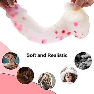 Dildo 9" Realistic Huge Dildo with Suction Cups Adult Sex Toy Penis with Curved Dick and Balls for G-Spot Vagina and Anal Sex Toys for Adults Women Men and Gay Couples (Clear)