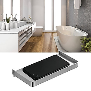 Phone Shelf Stainless Steel Bathroom Phone Holder Wall Mounted Thick Phone Storage Shelf Toilet Accessory 185x90mm(Silver)
