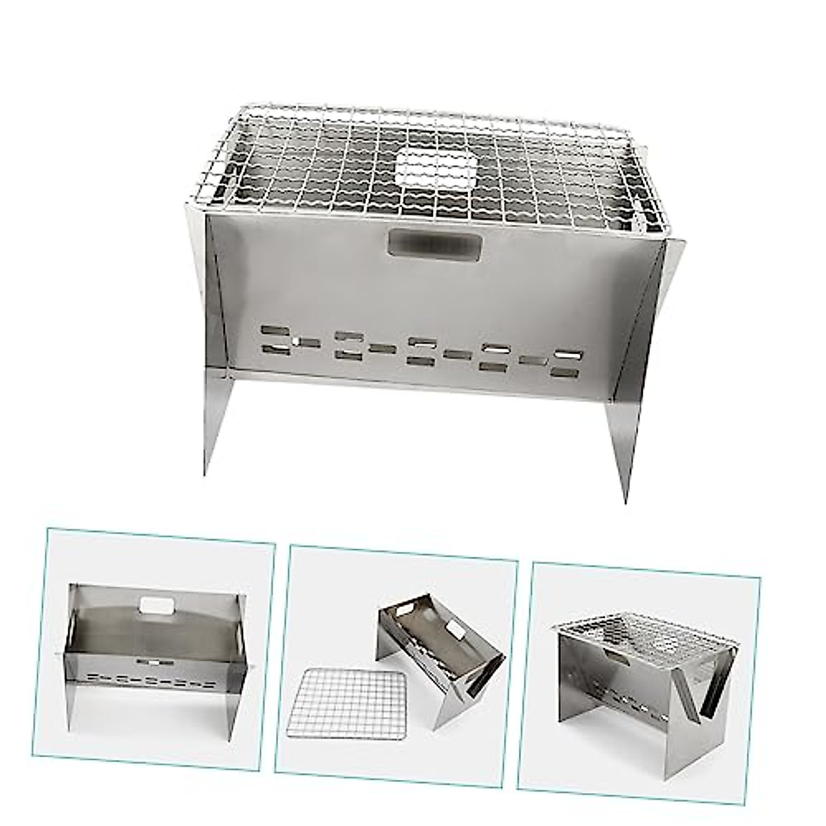 MARMERDO Folding Grill Outdoor Griddle Grill Small Charcoal Grill Mini Bbq Grill Portable Camping Stove Camping Grills Racks Portable Charcoal Grill Barbecue Grill Bbq Tool Silver