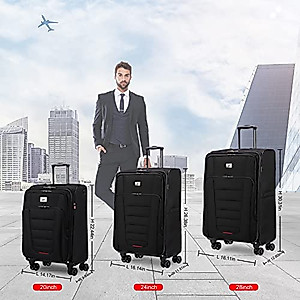 Verdi Travel Expandable Luggage 3 Piece Set with USB Port Soft Side Lightweight Carry On Suitcase Nested Set Includes 20-inch, 24 Inch and 28 Inches Checked Bag with 8-Wheel Rolling Spinner