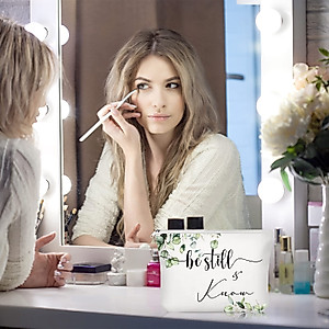 Sieral 3 Pcs Christian Gifts for Women Faith Be Still and Know Be Strong and Courageous Inspirational Travel Mug Tumbler Christian Prayer Candle Religious Bible Verse Cosmetic Bag for Mother(Still)