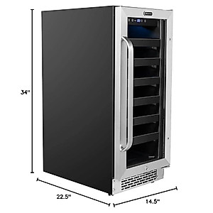 Whynter Stainless Steel BWR-308SB 15 inch Built Undercounter Wine Refrigerator with Reversible Door, Digital Control and Lock, 33-Bottle
