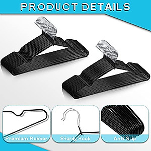 60 Pieces Metal Clothes Hangers Pants Hangers Non Slip Heavy Duty Hangers Open Ended Rubber Metal Jeans Hangers for Clothes Pants Trouser Slacks Jeans Blanket