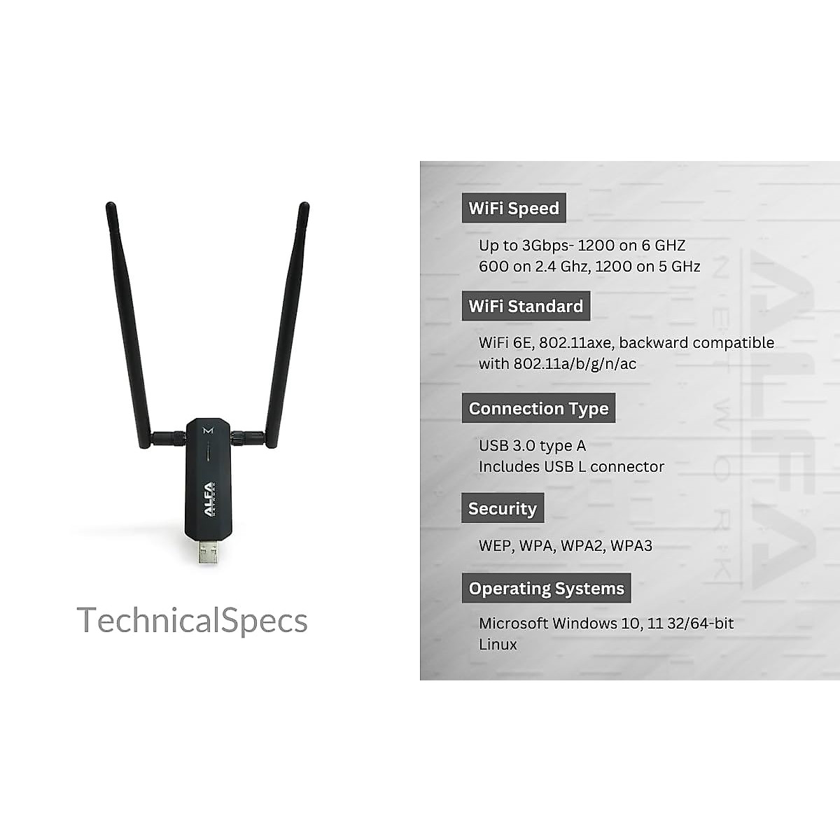 ALFA AWUS036AXM WiFi 6E USB 3.0 USB Adapter, AXE3000 Tri-Band 6Ghz/5.8GHz/2.4GHz, Wireless Gigabit Speed (Up to 3Gbps)