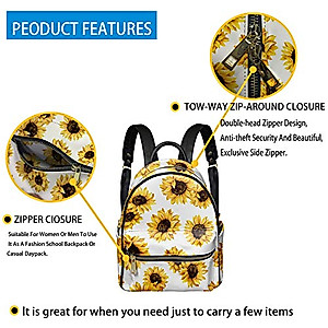 KUILIUPET Women Fashion Backpack Sunflower Skulls Printed PU Leather Shoulder Bag with Front/ Side/ Inner Pockets Casual Daypacks Waterproof Zip