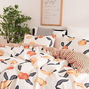 Peach Bedding Cute King Duvet Cover Set Soft Striped Duvet Cover with 1 Duvet Cover and 2 Pillowcases（Peach King）
