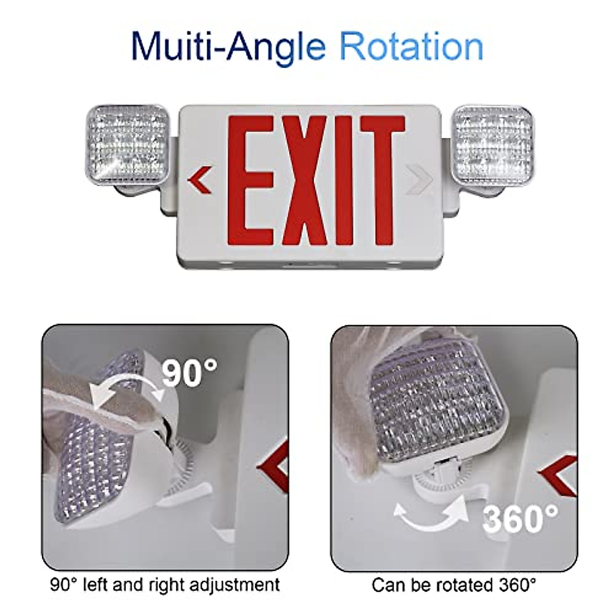 TANLUX Red Exit Sign with Emergency Lights, LED Emergency Exit Light with Battery Backup, UL Listed, AC 120/277V, Commercial Emergency Lights Combo for Business - 6 Pack